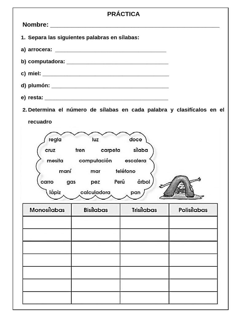 Pratica de Clasifcacion de Silabas | PDF