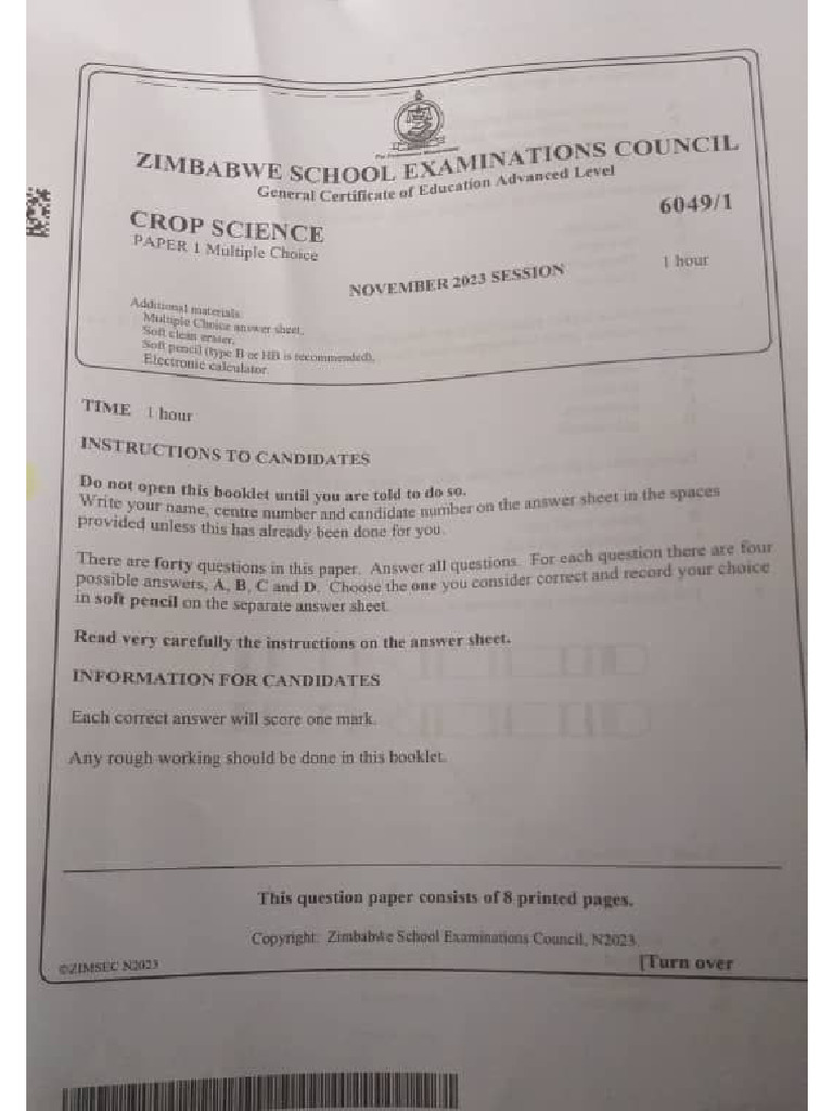 Crop Science November 2023 Paper 1 (6049) | PDF