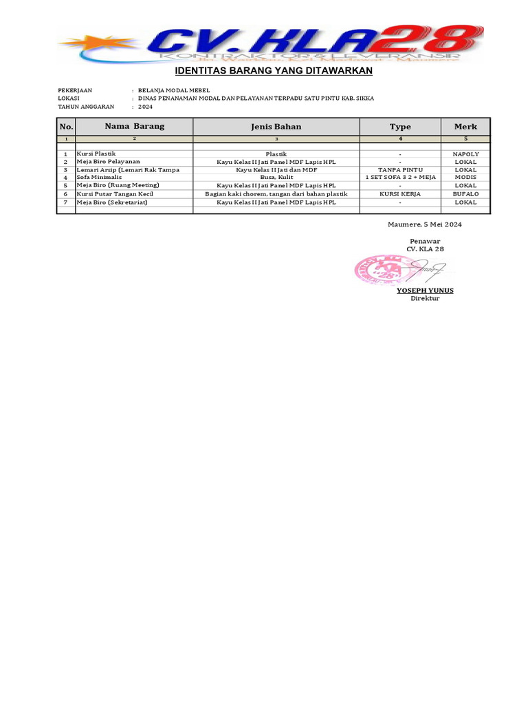 Identitas Barang Kla 28 | PDF