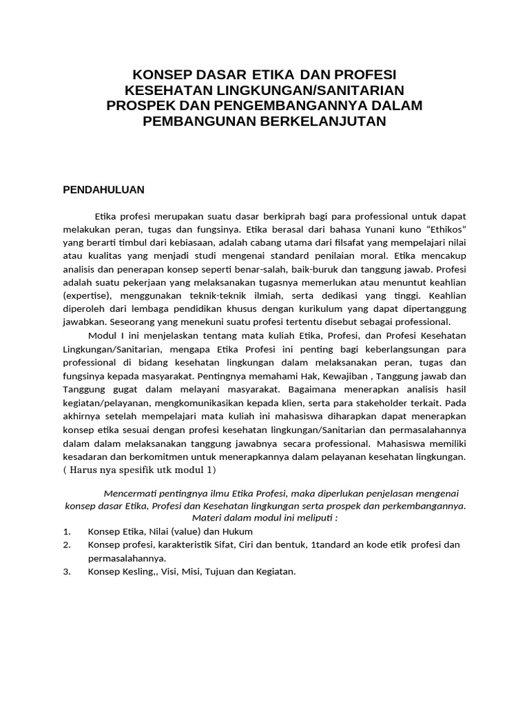 Konsep Dasar Etika Dan Profesi Kesehatan Lingkungan Prospek Dan Pengembangannya Dalam ...