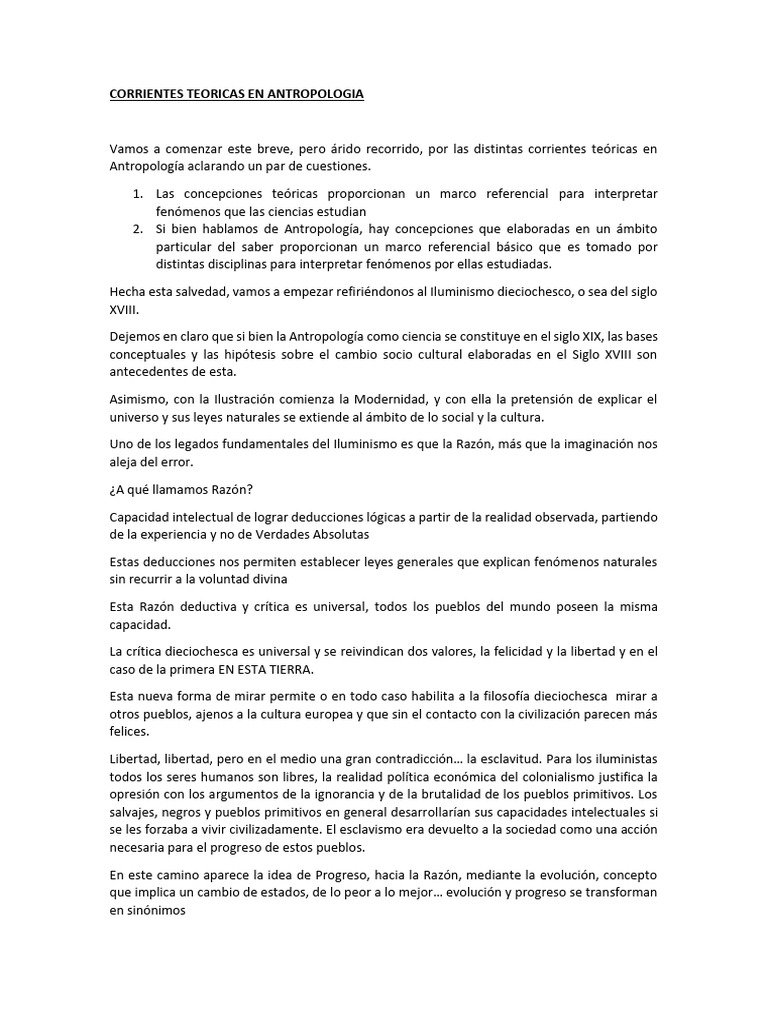 Corrientes Teóricas en Antropologia | PDF | Razón | Antropología
