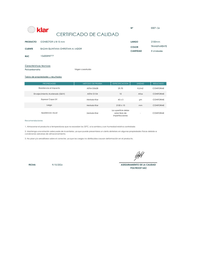 CC de Conector U 8-10 MM Marca Klar | PDF | Materiales
