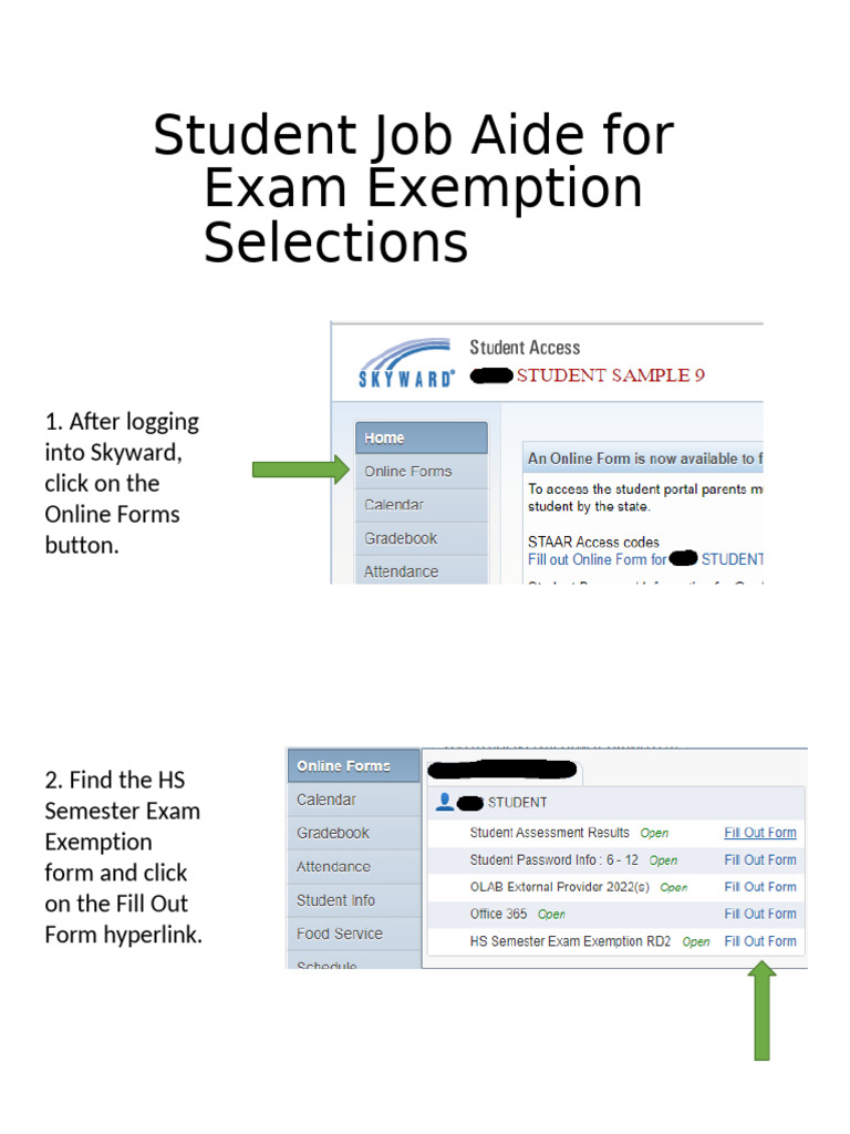 Student Job Aid For Exam Exemption Selections | PDF