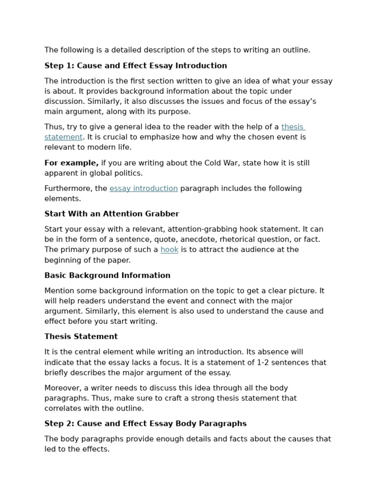 Cause Effect Essay Outline For A 5 Paragraph Essay | PDF | Essays | Causality