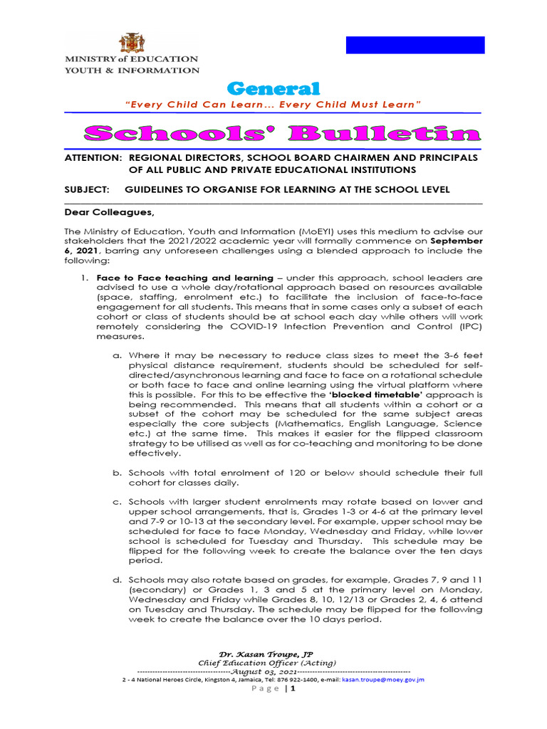 General Bulletin 132 - 2021 - Guidelines To Organise For Learning at ...