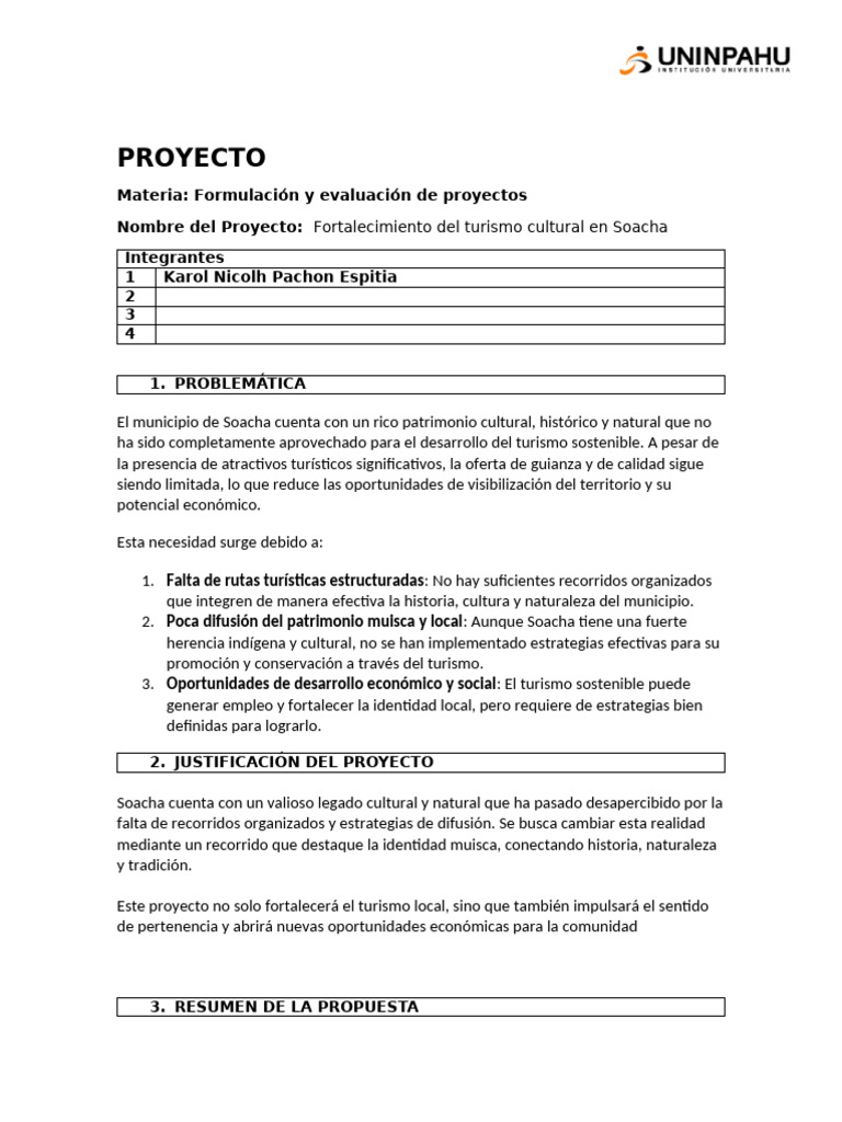 Ficha de Proyecto (Fortalecimiento de Soacha | PDF | Turismo ...