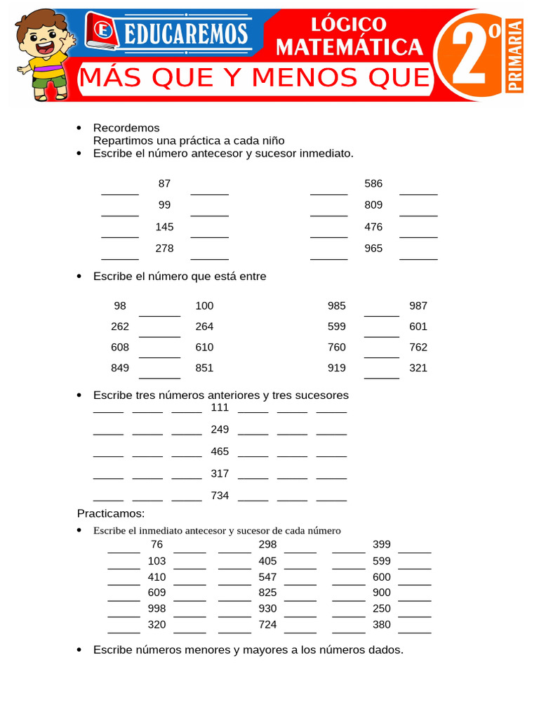 Mas Que y Menos Que para Segundo Grado de Primaria | PDF