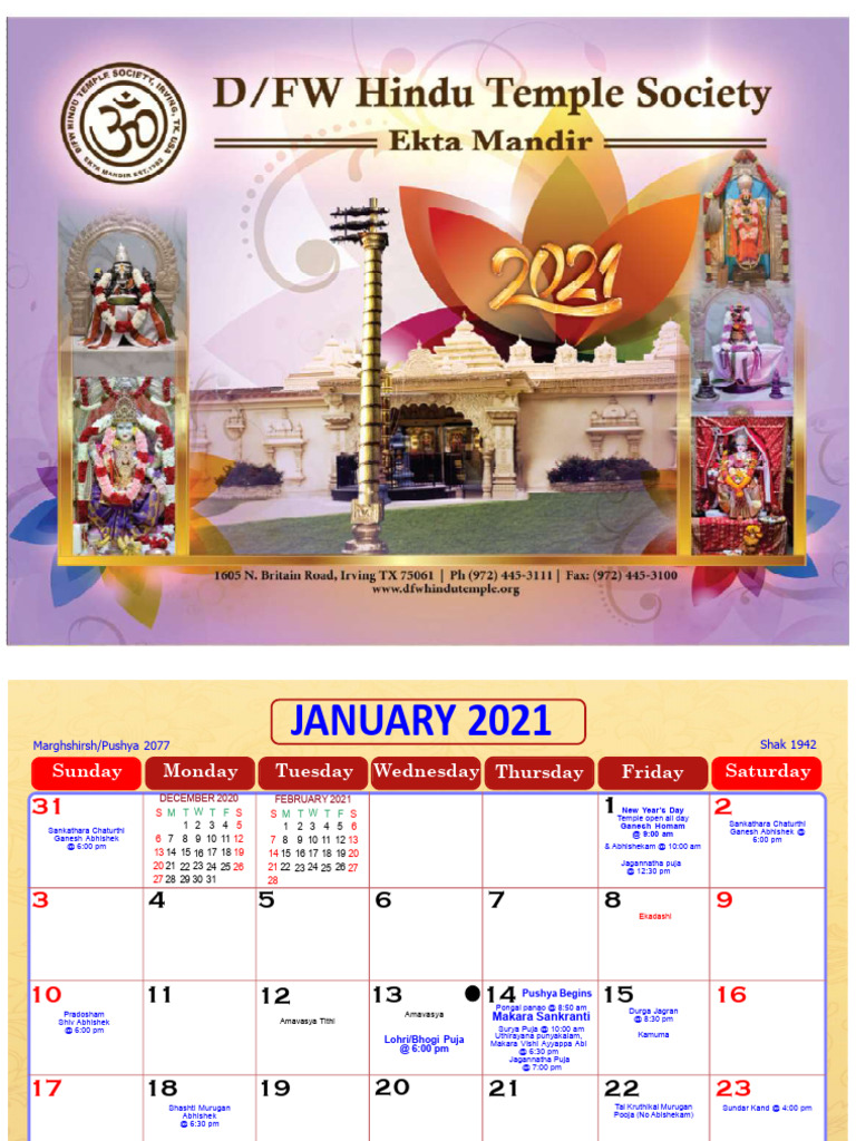 DFW Hindu Temple 2021 Calendar Web Page 12-28-2020 | PDF | Hindu ...