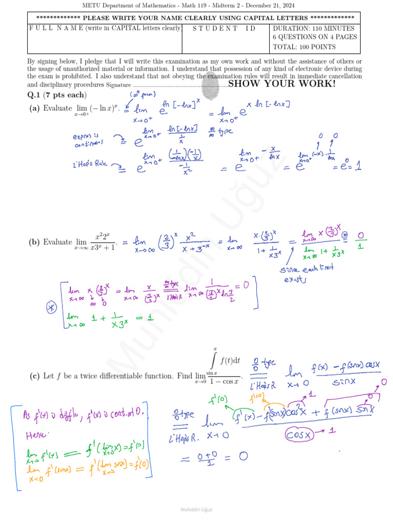 Math 119 2024-1 Midterm 2 Solutions-Web | PDF | Mathematical Analysis | Mathematics