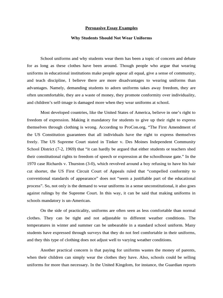 Persuasive Essay Examples | PDF | First Amendment To The United States ...