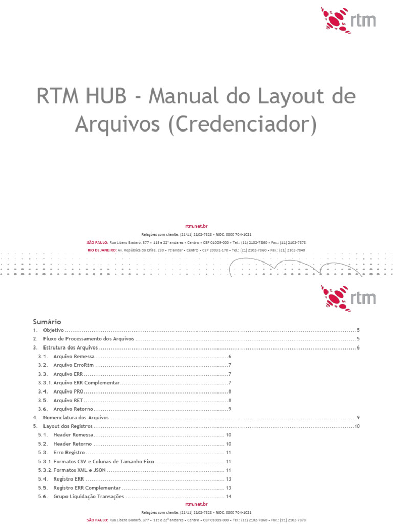 Manual de Layout de Arquivos - RTM HUB - Credenciador V2.3 | PDF | Json ...