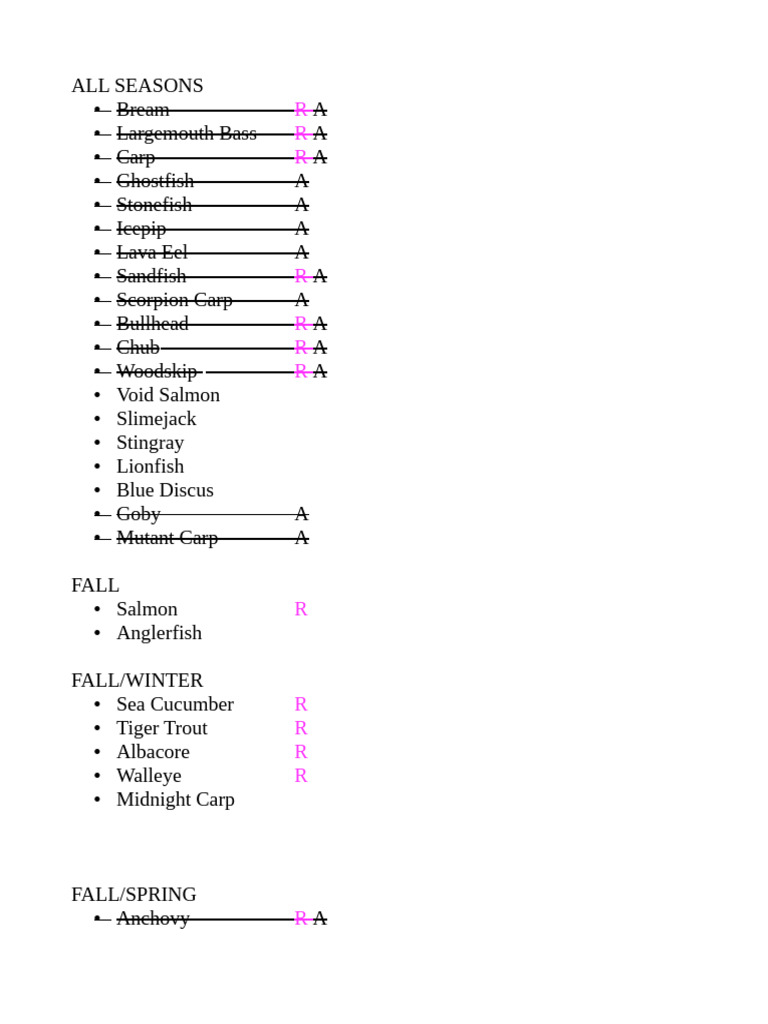 Comprehensive Fish and Crab List | PDF