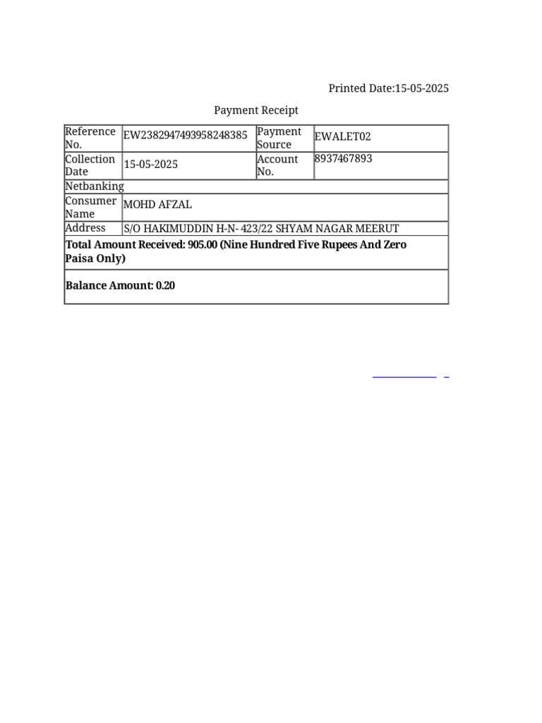 Payment Receipt Electricity Bill Slip | PDF