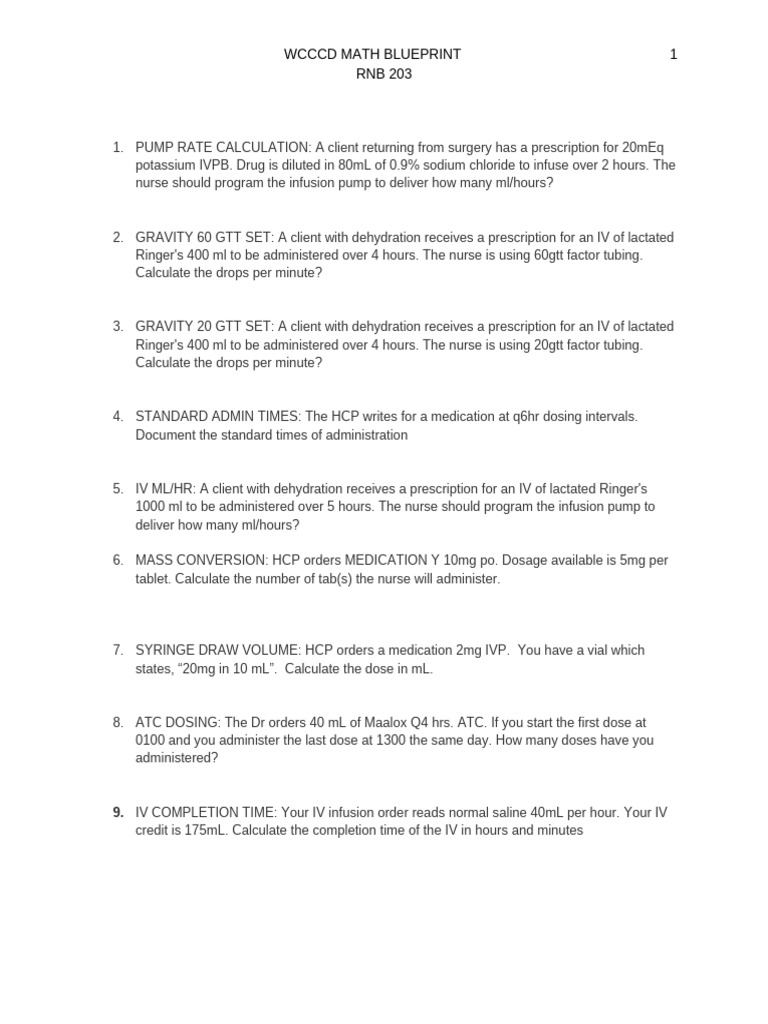 RNB 203 Final Blue Print 2024 | PDF | Intravenous Therapy | Dose (Biochemistry)