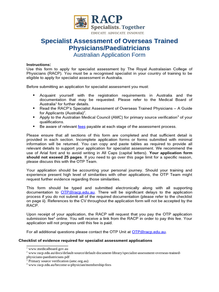 Specialist Assessment Application Form | PDF | Health Care | Medicine