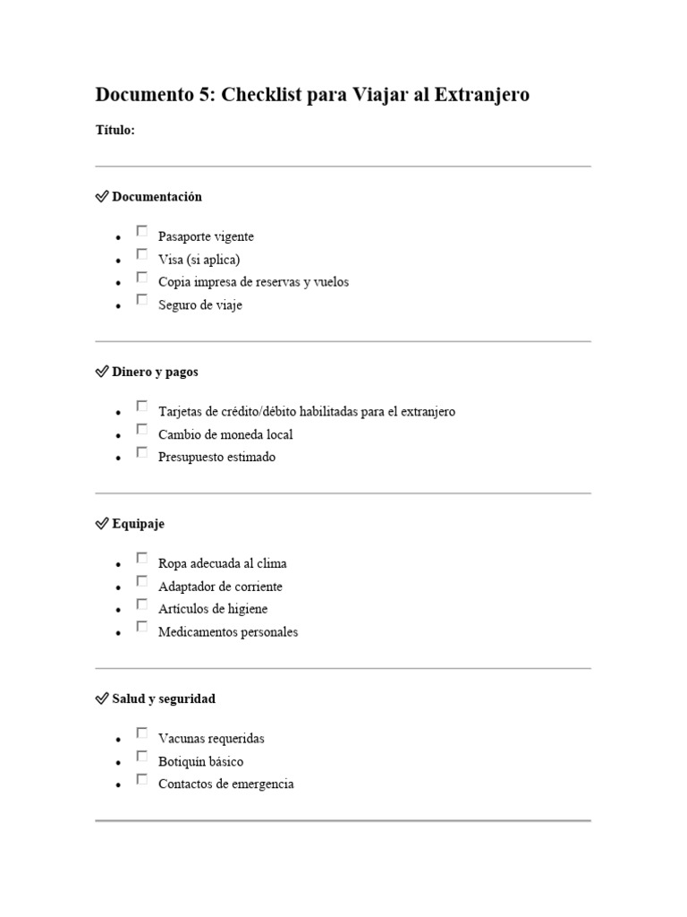 Checklist Esencial para Viajar Al Extranjero | PDF