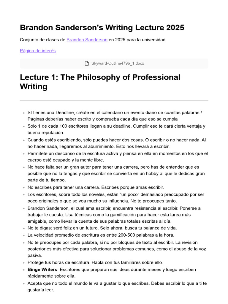 Brandon Sanderson's Writing Lecture 2025 | PDF
