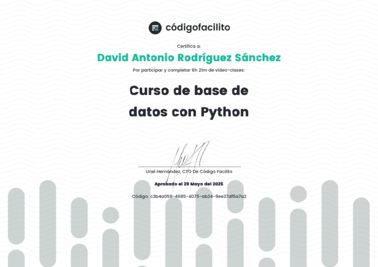 Certificado - Curso de base de datos con Python | PDF