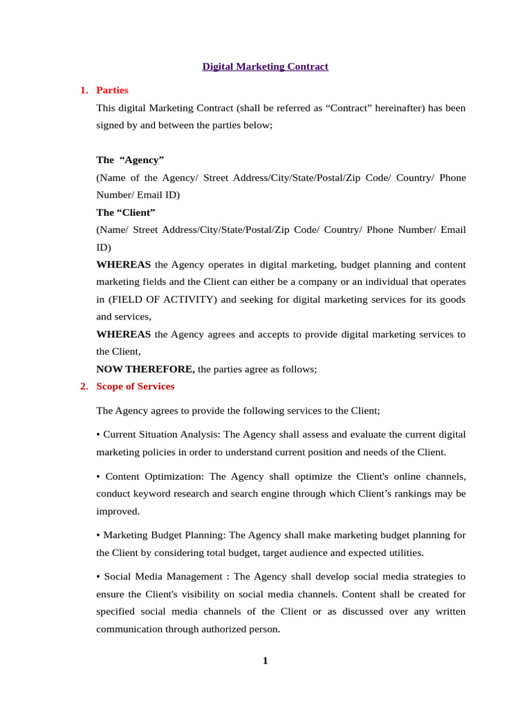 Digital Marketing Contract | PDF | Digital Marketing | Arbitration