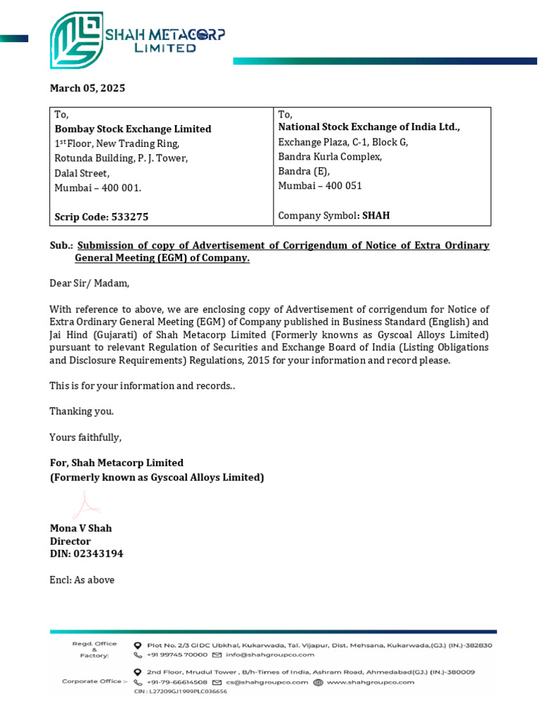 Digitally Signed by Mona Viral Shah Date: 2025.03.05 15:39:07 +05'30 ...