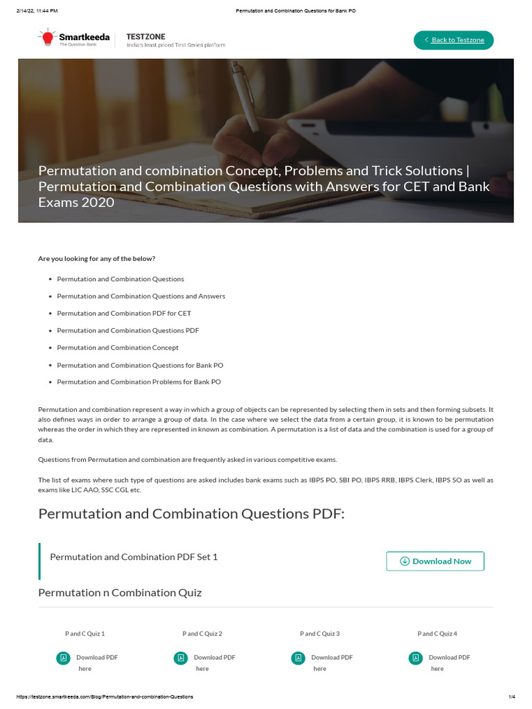 Permutation and Combination Questions For Bank PO | PDF | Permutation | Mathematics