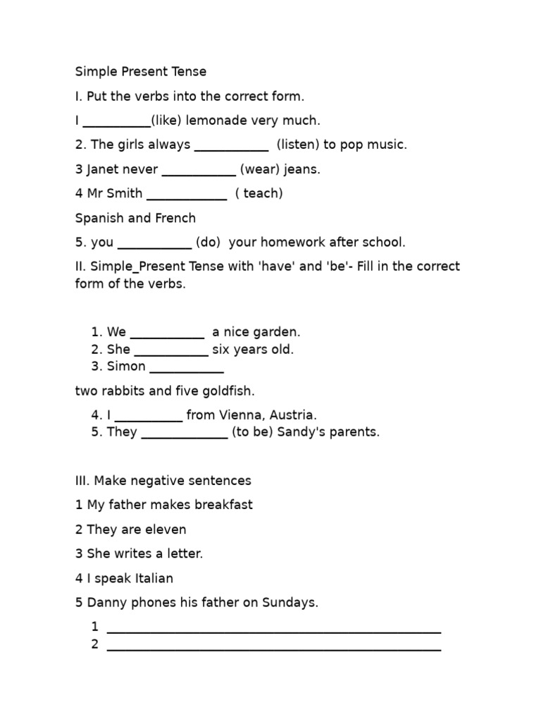 Homework Present Simple | PDF