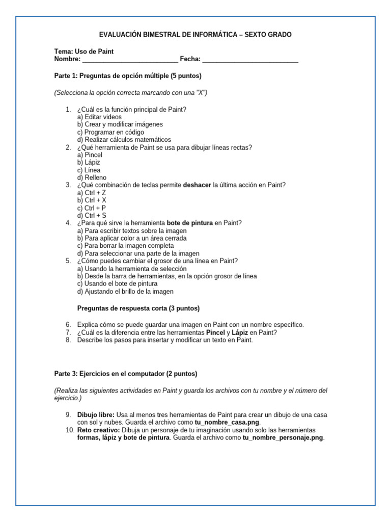 Evaluación Bimestral de Informática | PDF