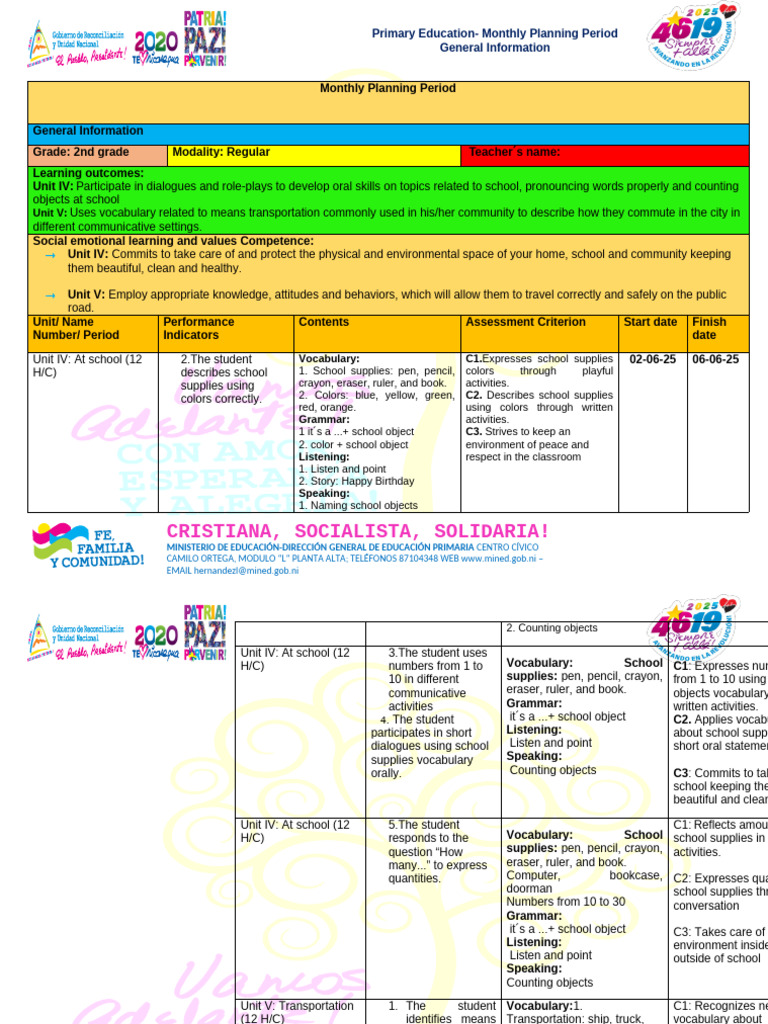 Monthly Planning Period 2nd Grade June - July 2025 | PDF | Human ...