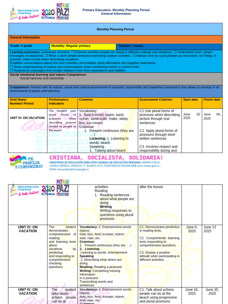 Monthly Period 4th Grade JUNE-JULY 2025 Katty, Josseling, Jahaira y ...
