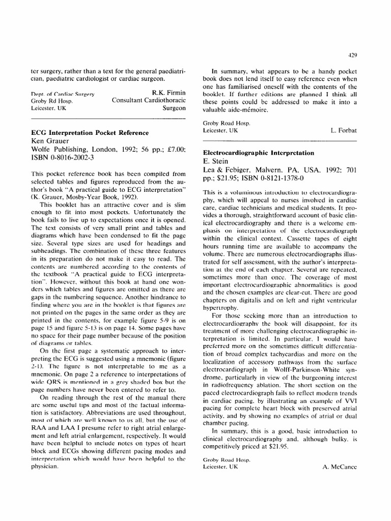 ECG Interpretation Pocket Reference | PDF | Electrocardiography ...