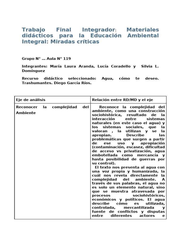 Trabajo Final | PDF | Agua | Sustentabilidad