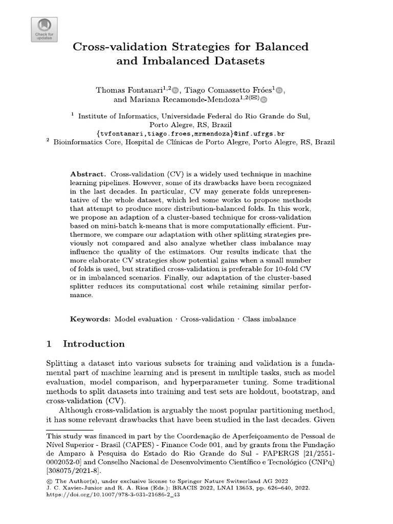 10 Cross-Validation Strategies for Balanced and Imbalanced Datasets | PDF