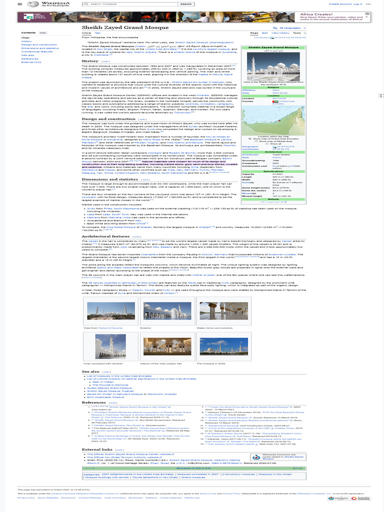 Sheikh Zayed Grand Mosque - Wikipedia | PDF