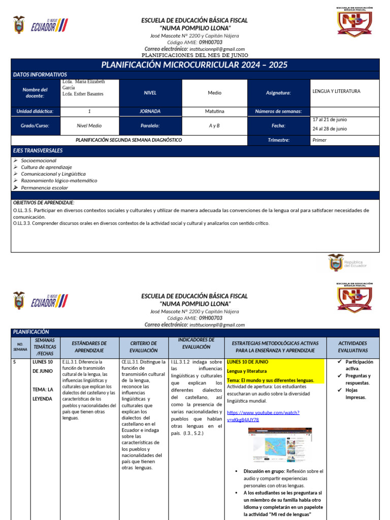 Planificacion 6to-Mensual Lengua | PDF | Aprendizaje | Educación primaria