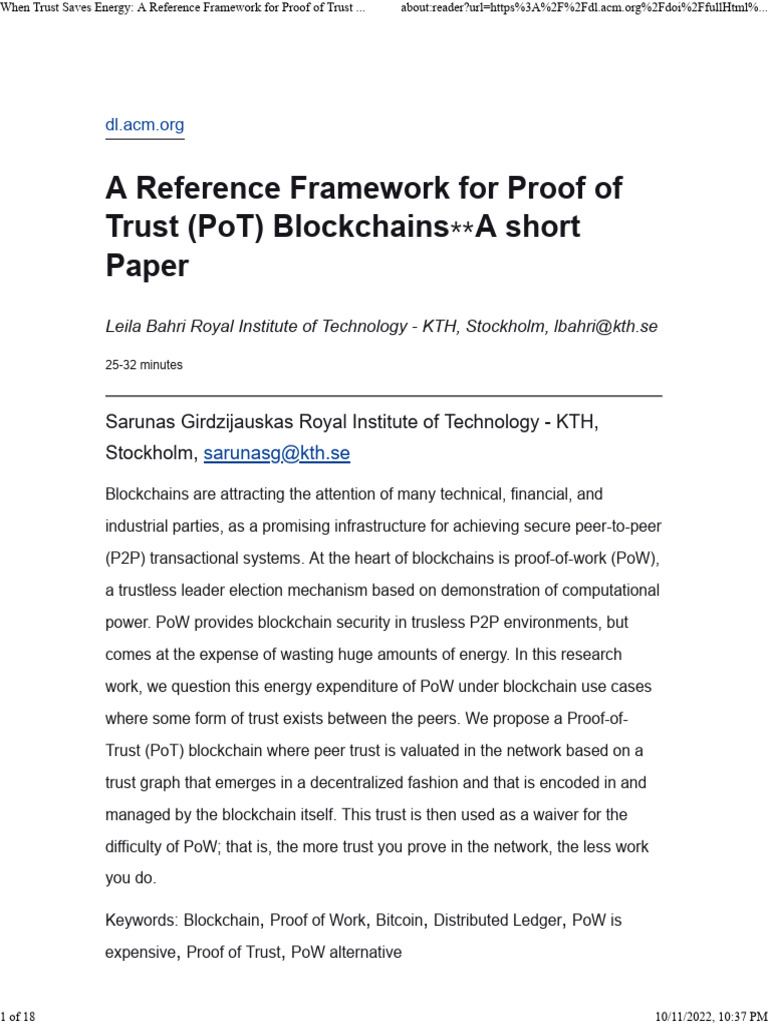 When Trust Saves Energy A Reference Framework For Proof of Trust (PoT ...
