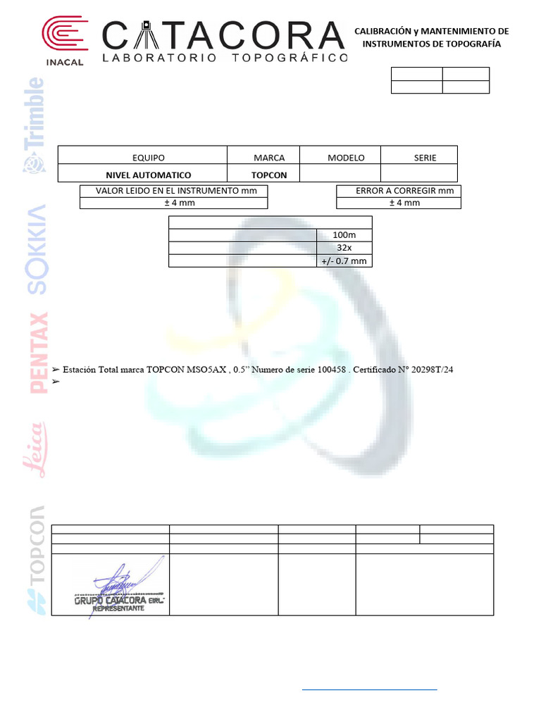 115 Nivel Topcon Atb2 JZ 42081 | PDF | Calibración