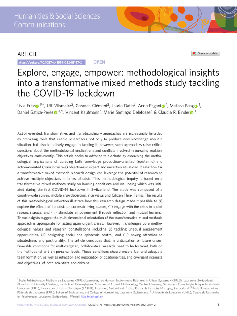 Fritz Vilsmaier Et - Al. Transformative Mixed Methods 2022 | PDF ...