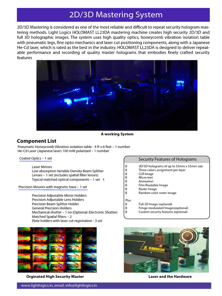 2D-3D - Hologram - Mastering - Machine - Light Logics | PDF | Holography | Laser
