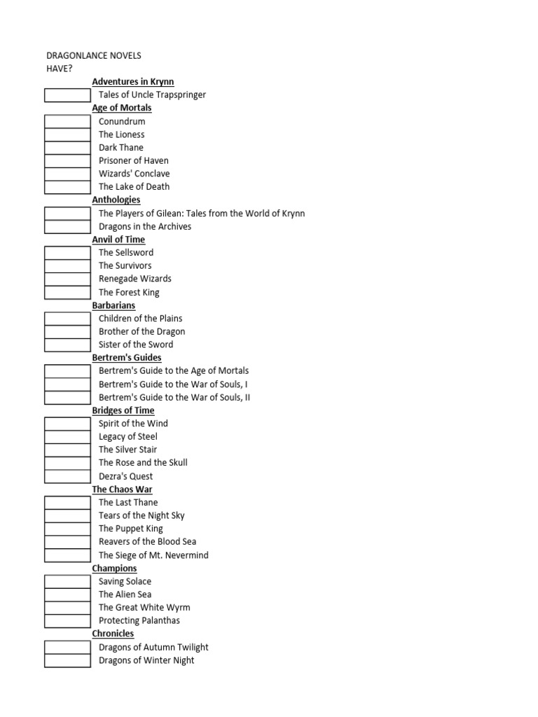 Dragonlance Book List and Highlights | PDF | Dragonlance | Dungeons ...