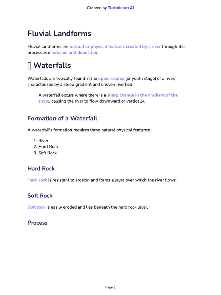 Fluvial Landforms: Formation of A Waterfall | PDF | Erosion | Floodplain