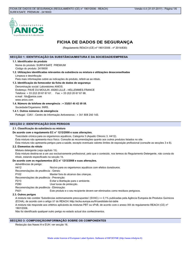 Ficha de Segurança Surfa'Safe Premium | PDF | Desperdício