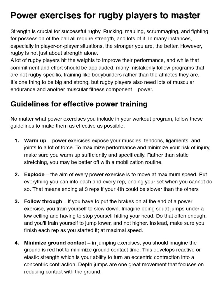 RS - Power Exercises For Rugby | PDF | Strength Training | Weight Training