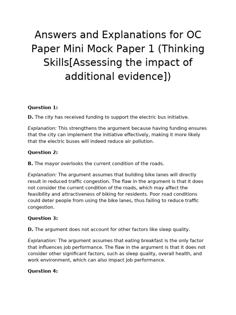 OC Paper Mini Mock Paper 1 Answers | PDF | Job Satisfaction | Incentive