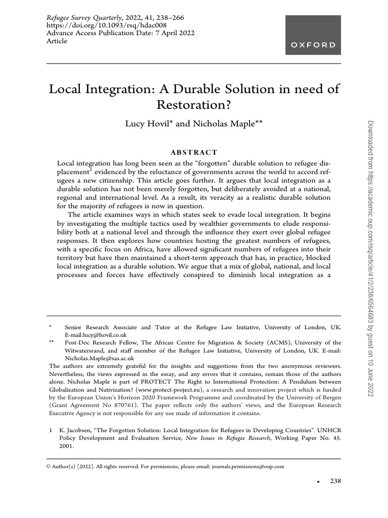 Local Integration A Durable Solution in | PDF | Refugee | United ...