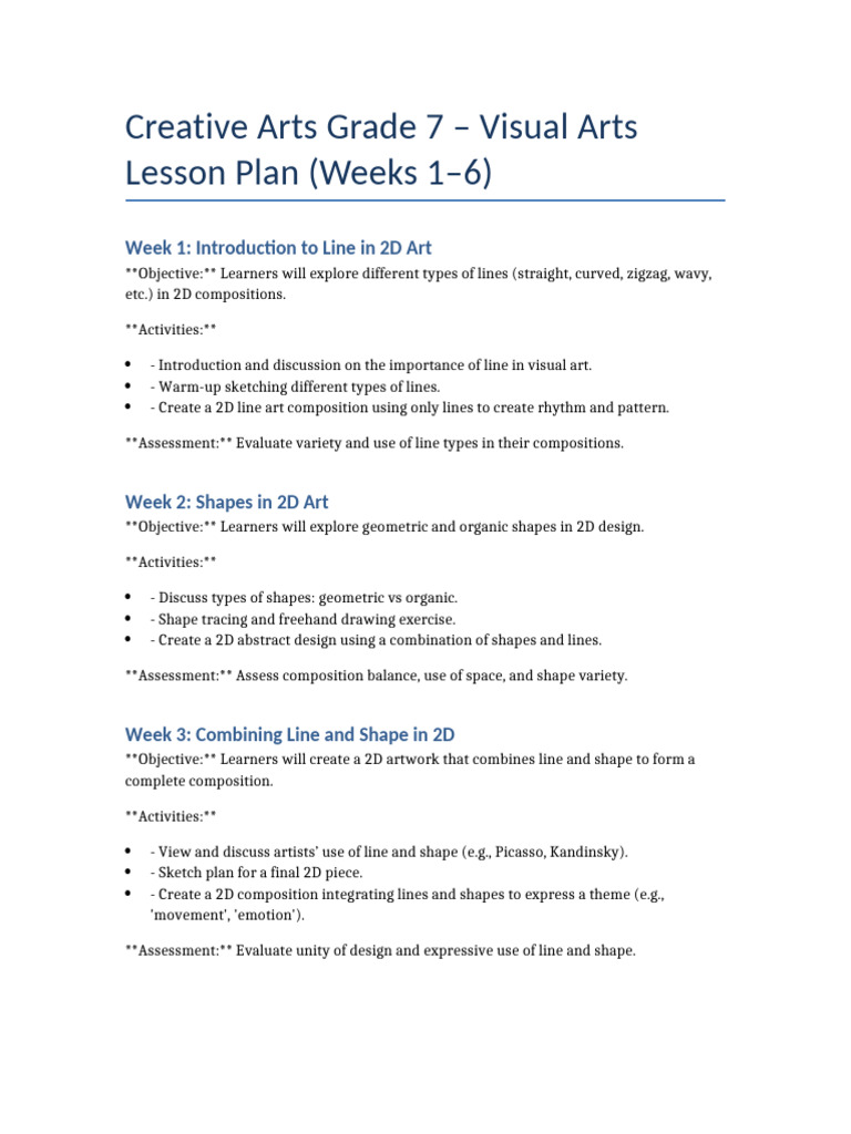 Creative Arts Grade 7 Visual Arts Lesson Plan | PDF | Shape | The Arts