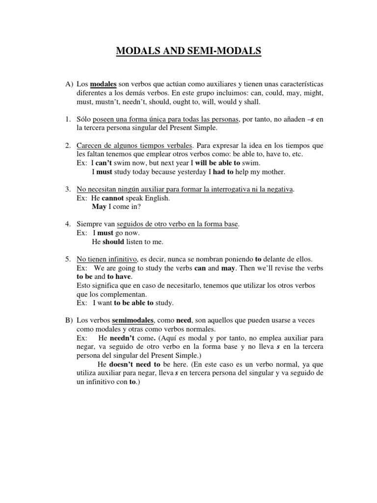 Modals and Semi-Modals | PDF | Elipsis | Mecánica del lenguaje