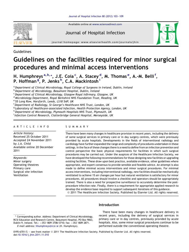 Guidelines On The Facilities Required For Minor Surgical Procedures and ...
