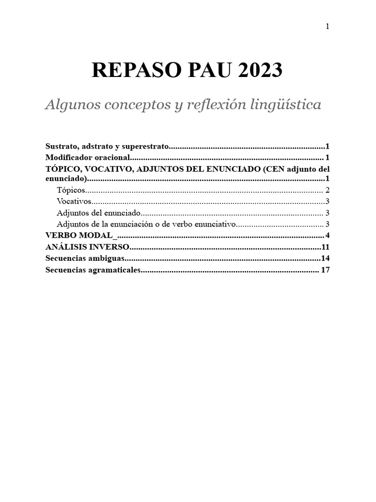 Ejercicios análisis , ambigüedad, secuencias agramaticales, de REPASO PAU 23 Arán | PDF | Verbo ...
