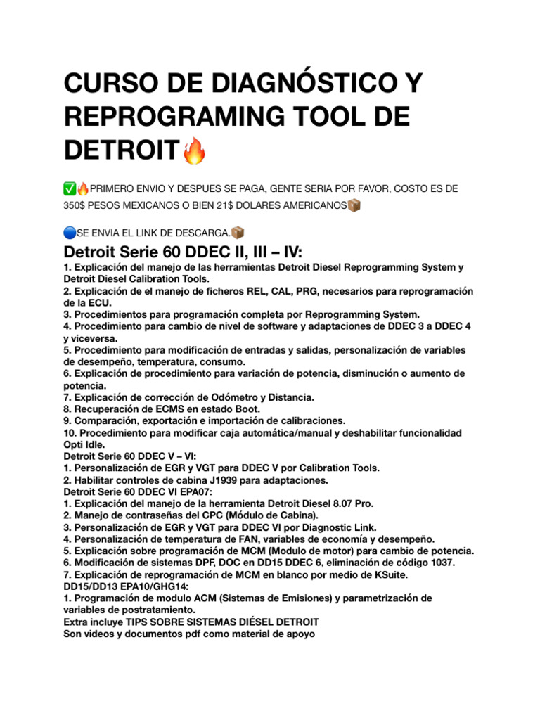 Abrir CURSO DE DIAGNÓSTICO Y REPROGRAMING TOOL DE DETROIT? | PDF