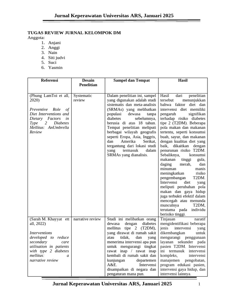 Tabel Review Jurnal Kel DM | PDF